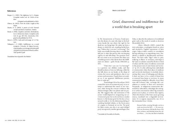 (PDF) Grief, disavowal and indifference for a world that is breaking apart