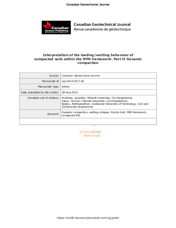 (PDF) Interpretation of the loading–wetting behaviour of compacted ...