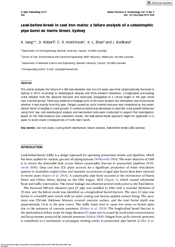 (PDF) Leak-before-break in cast iron mains: a failure analysis of a ...