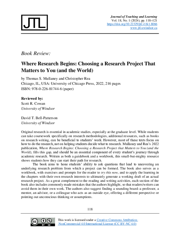 (PDF) Where Research Begins: Choosing a Research Project That Matters ...
