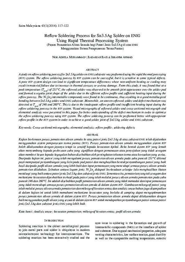 (PDF) Reflow soldering process for Sn3.5Ag solder on ENIG using rapid ...