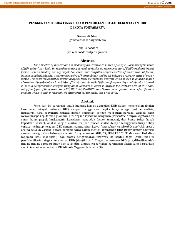 (PDF) Penggunaan Logika Fuzzy Dalam Pemodelan Spasial Kerentanan Dbd Di ...