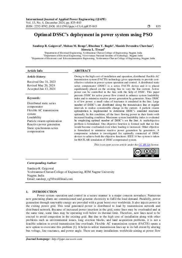 (PDF) Optimal DSSC’s deployment in power system using PSO