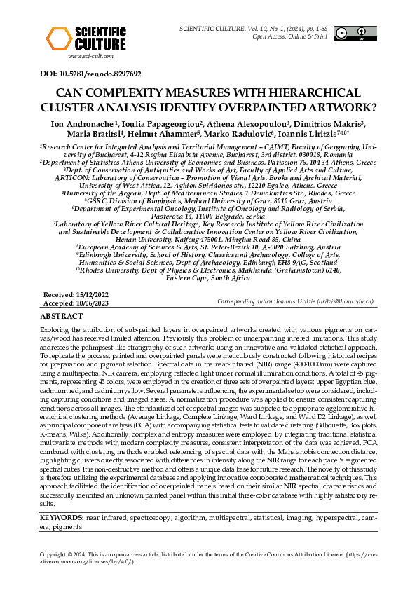 (PDF) Can Complexity Measures with Hierarchical Cluster Analysis Identify Overpainted Artwork?