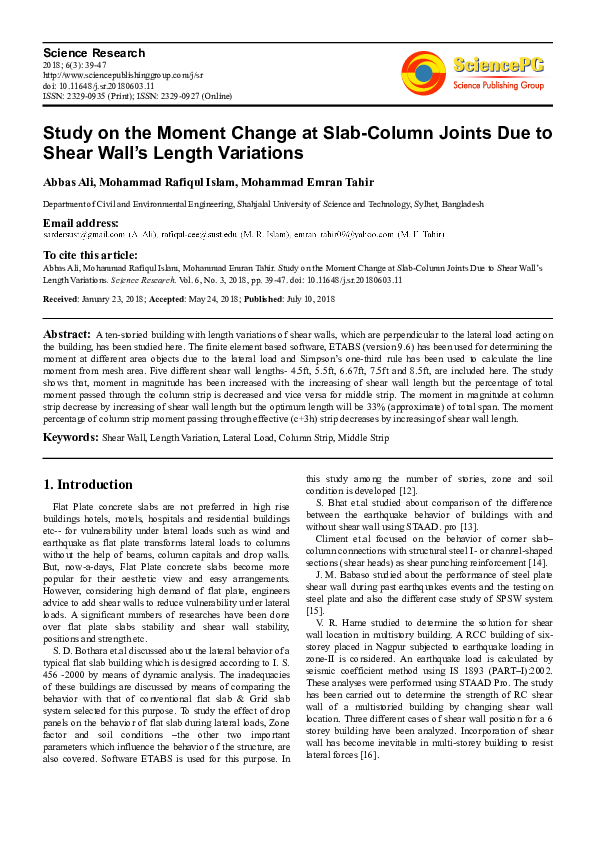 (PDF) Study on the Moment Change at Slab-Column Joints Due to Shear ...