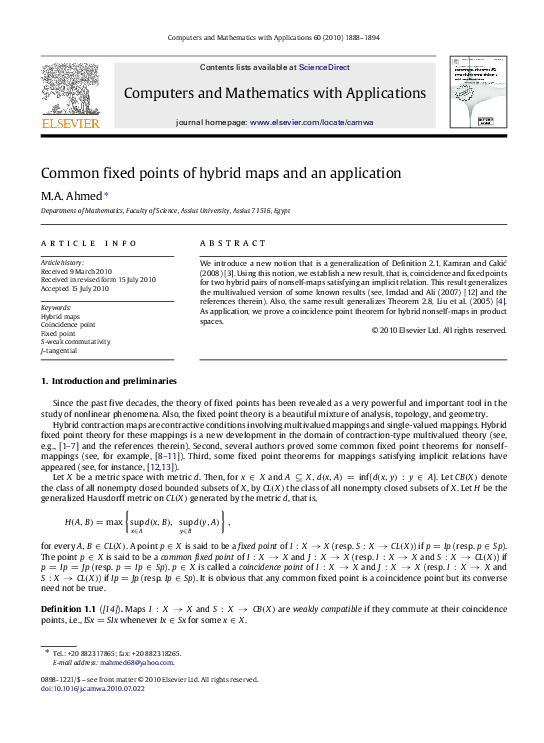 (PDF) Common fixed points of hybrid maps and an application