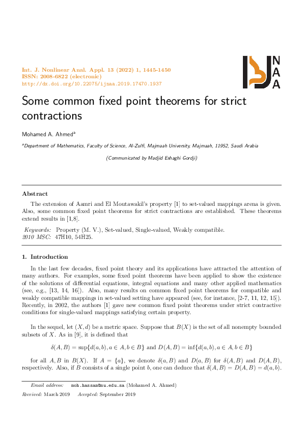 (PDF) Some common fixed point theorems for strict contractions