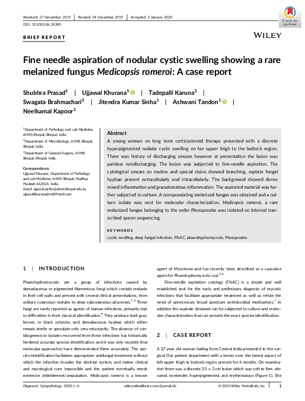 (PDF) Fine needle aspiration of nodular cystic swelling showing a rare ...