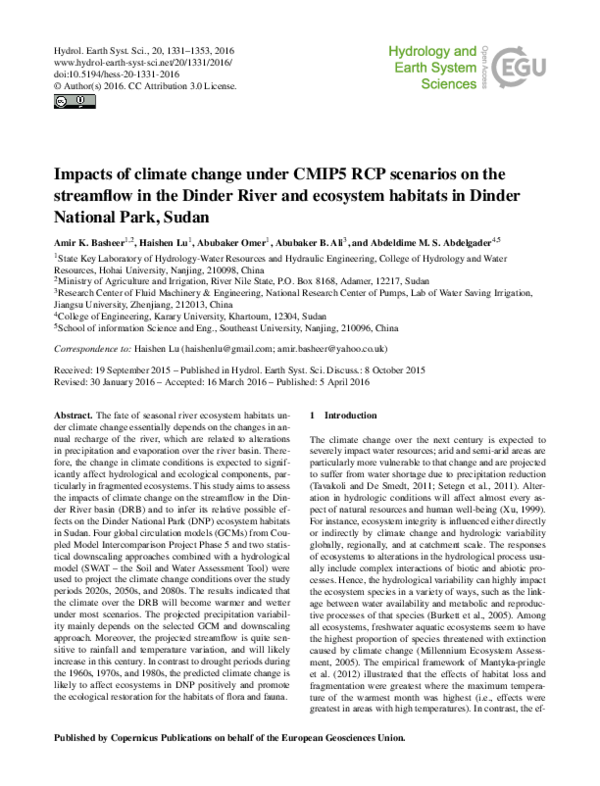 (PDF) Impacts of climate change under CMIP5 RCP scenarios on the ...