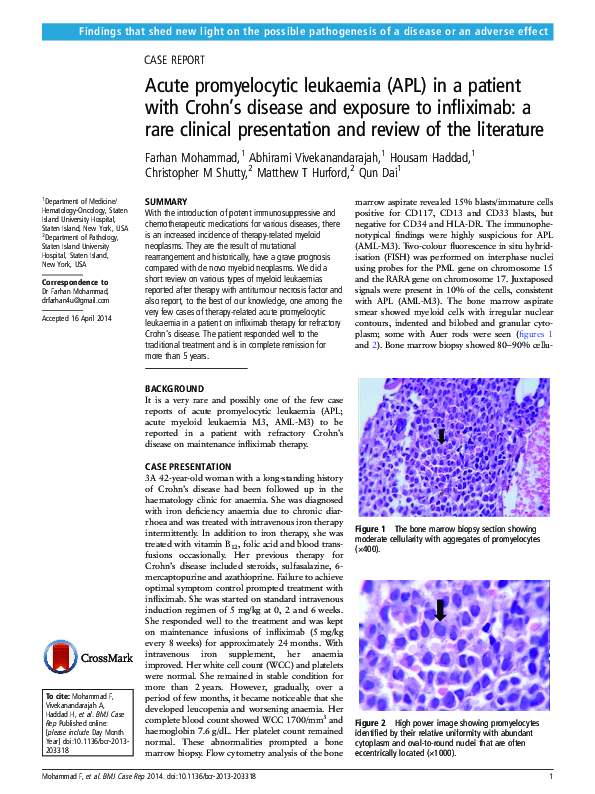 (PDF) Acute promyelocytic leukaemia (APL) in a patient with Crohn's disease and exposure to ...