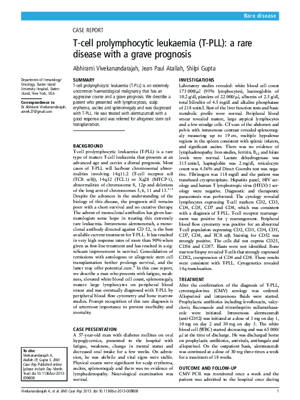 (PDF) T-cell prolymphocytic leukaemia (T-PLL): a rare disease with a ...