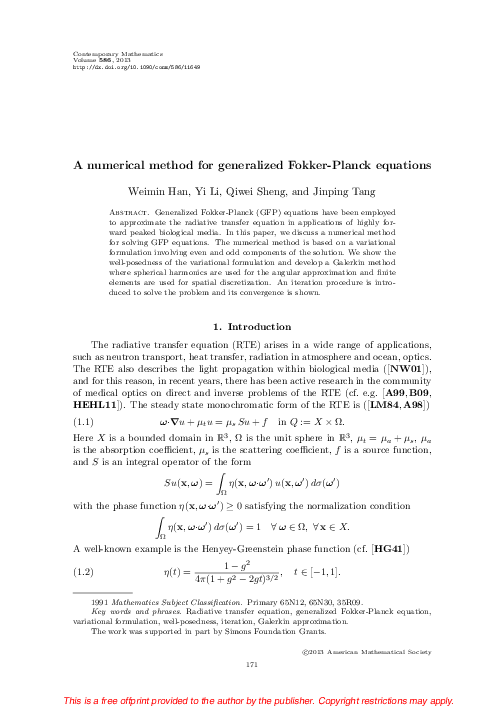 Pdf A Numerical Method For Generalized Fokker Planck Equations