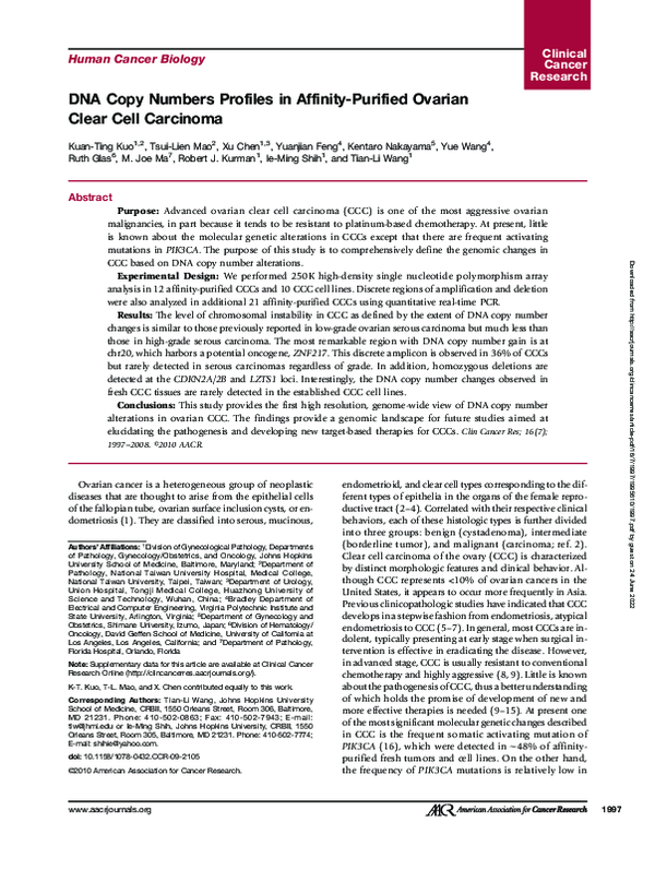 (PDF) DNA Copy Numbers Profiles in Affinity-Purified Ovarian Clear Cell ...
