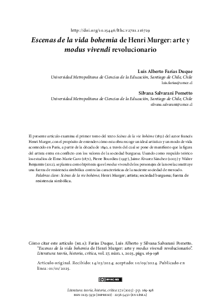 (PDF) Escenas de la vida bohemia de Henri Murger: arte y modus vivendi ...