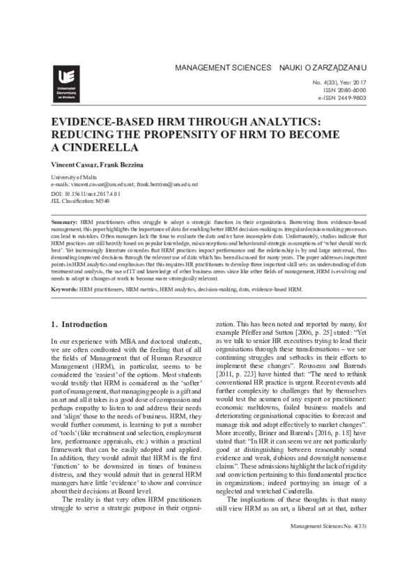 (PDF) Evidence-Based HRM Through Analytics: Reducing the Propensity of ...