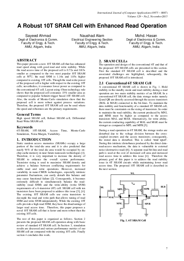 (PDF) 7 A Robust 10T SRAM Cell with Enhanced Read Operation