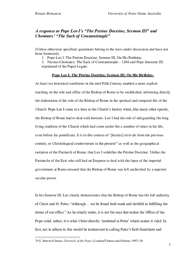(PDF) A response to Pope Leo I’s “The Petrine Doctrine^J Sermon III ...
