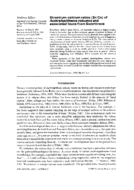 (PDF) Strontium-calcium ratios (Sr/Ca) of Australopithecus robustus and ...
