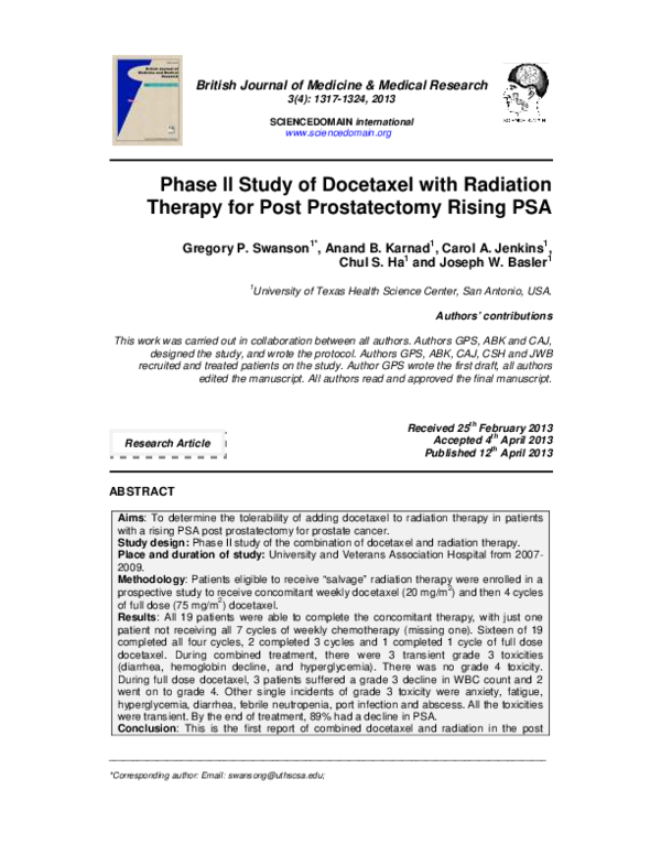 (PDF) Phase II Study of Docetaxel with Radiation Therapy for Post ...