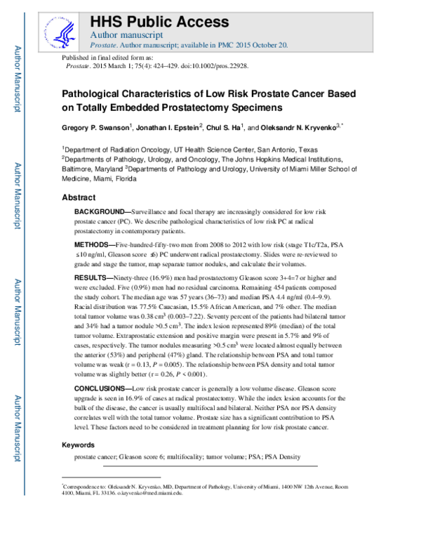 (PDF) Pathological characteristics of low risk prostate cancer based on ...