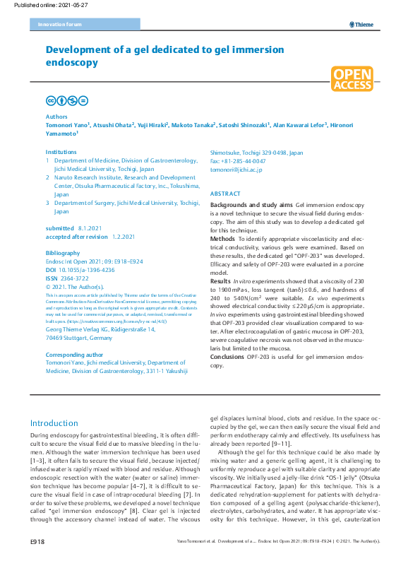 (PDF) Development of a gel dedicated to gel immersion endoscopy