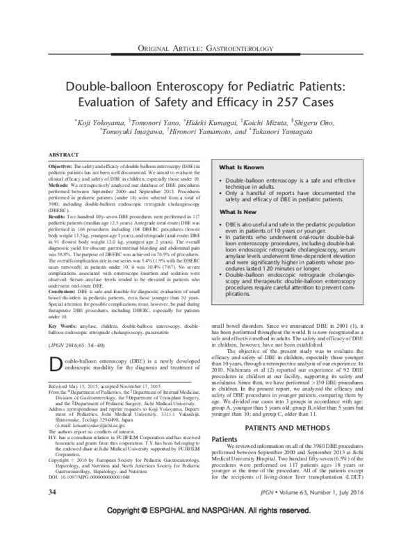 (PDF) Double-balloon Enteroscopy for Pediatric Patients