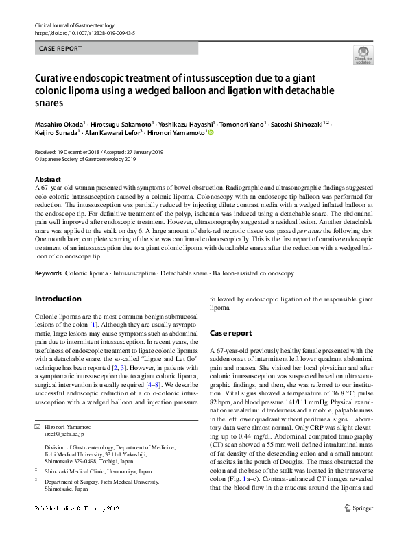 (PDF) Endoscopic Treatment of Intussusception by Lipoma