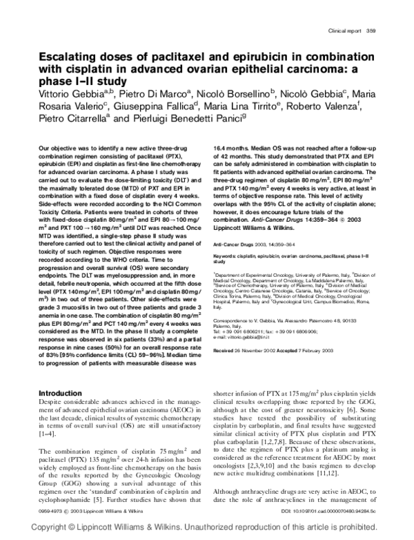 (PDF) Escalating doses of paclitaxel and epirubicin in combination with cisplatin in advanced ...