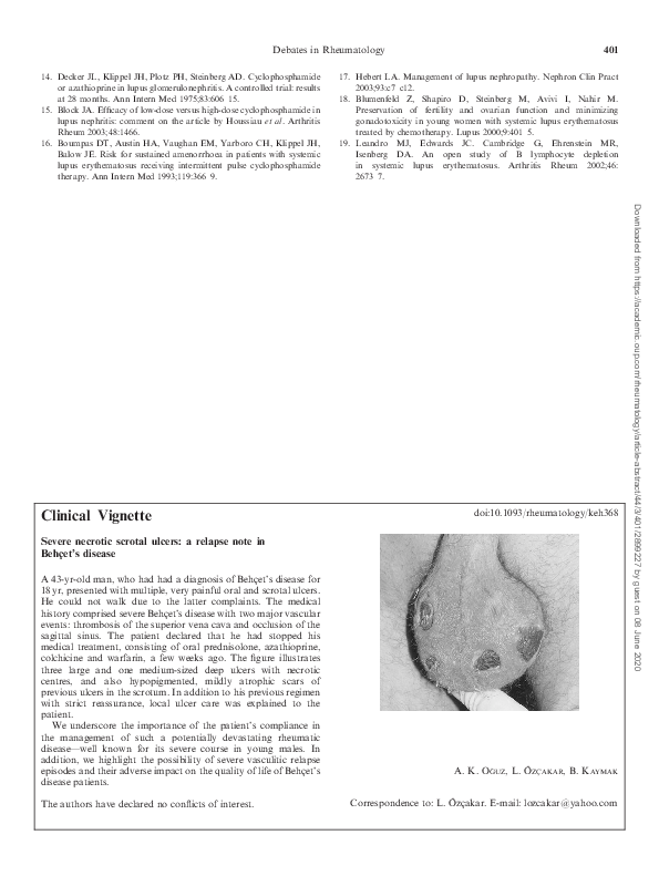 (PDF) Severe necrotic scrotal ulcers: a relapse note in Behçet's disease