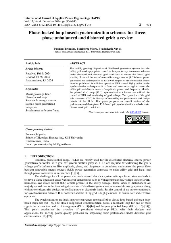 Pdf Phase Locked Loop Based Synchronization Schemes For Three Phase Unbalanced And Distorted
