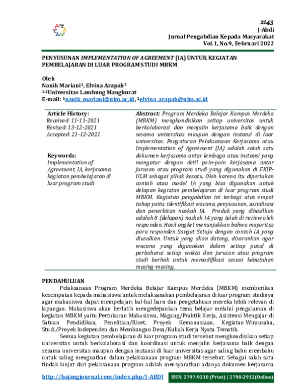 (PDF) Penyusunan Implementation of Agreement (Ia) Untuk Kegiatan ...