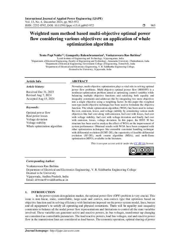 (PDF) Weighted sum method based multi-objective optimal power flow considering various ...
