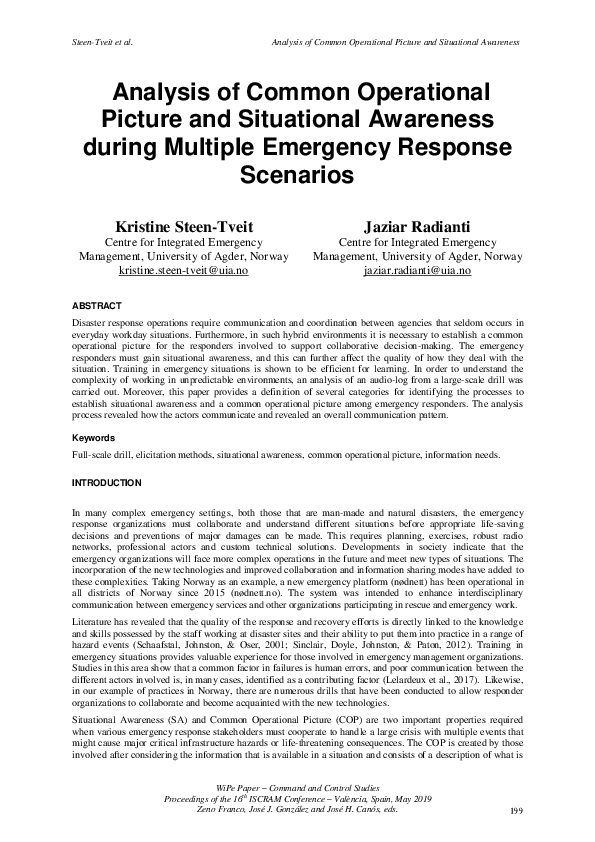 (PDF) Analysis of Common Operational Picture and Situational Awareness during Multiple Emergency ...