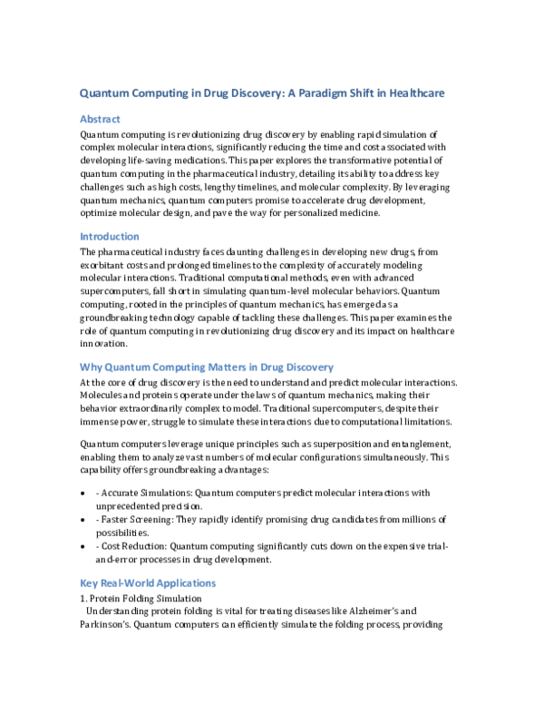 (PDF) Quantum Computing Drug Discovery