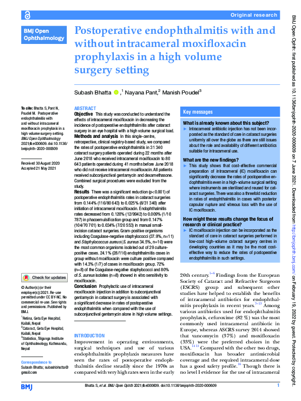 (PDF) Postoperative endophthalmitis with and without intracameral ...