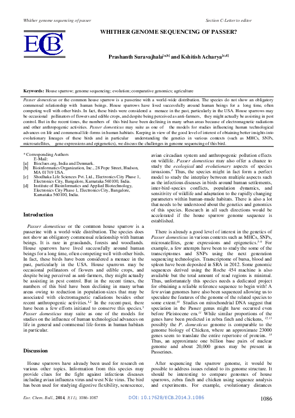 (PDF) Whither Genome Sequencing of Passer