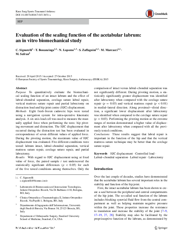 (PDF) Evaluation of the sealing function of the acetabular labrum: an ...