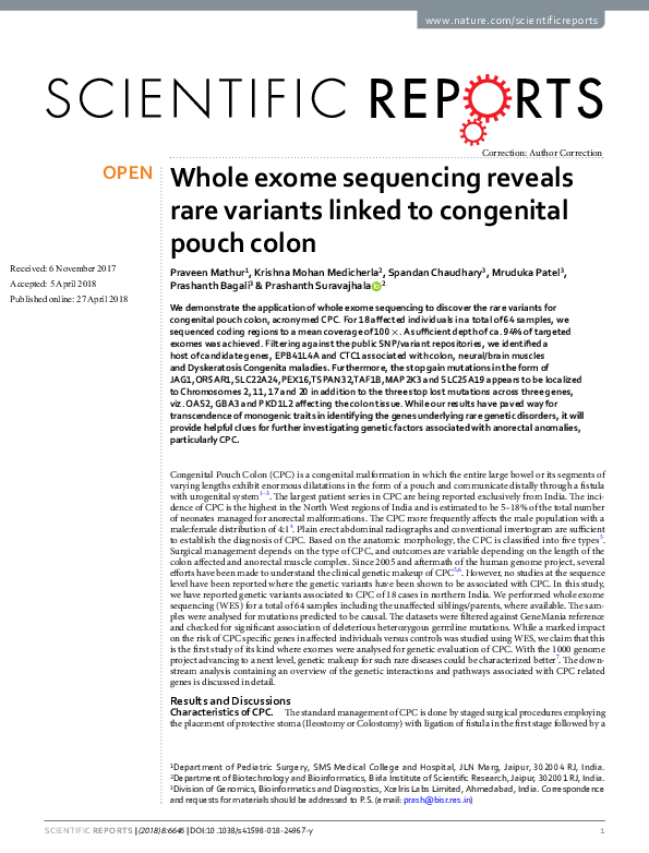 (PDF) Whole exome sequencing reveals rare variants linked to congenital ...