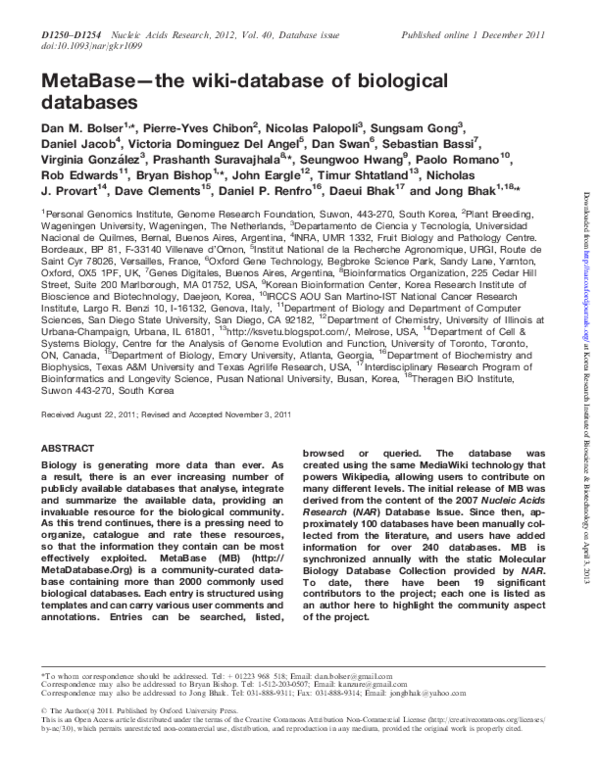 (PDF) MetaBase--the wiki-database of biological databases