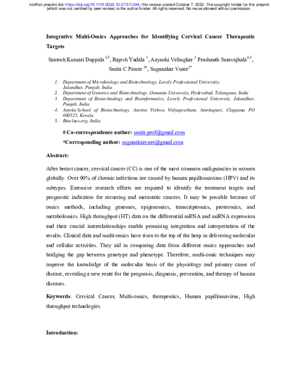(PDF) Integrative Multi-Omics Approaches for Identifying Cervical Cancer Therapeutic Targets