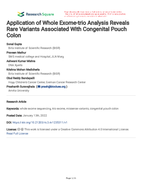 (PDF) Application of Whole Exome-Trio Analysis Reveals Rare Variants ...