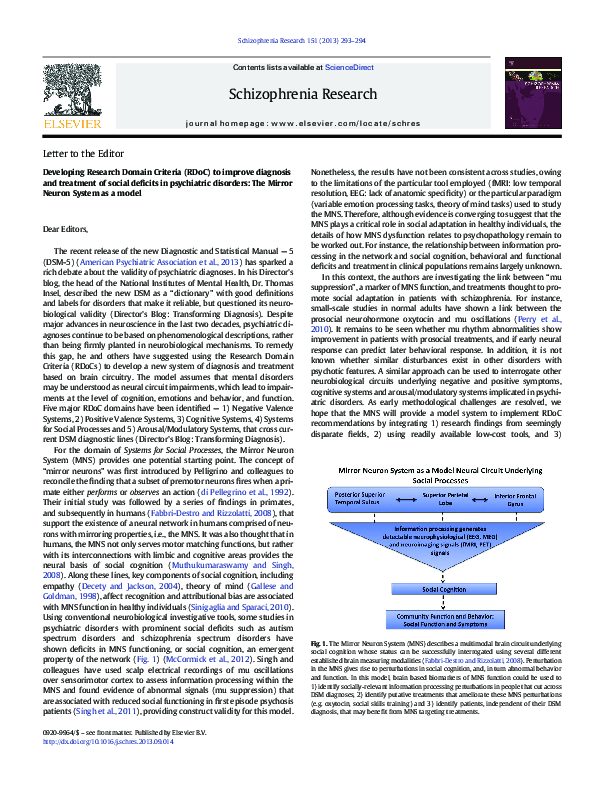 (PDF) Developing Research Domain Criteria (RDoC) to improve diagnosis ...