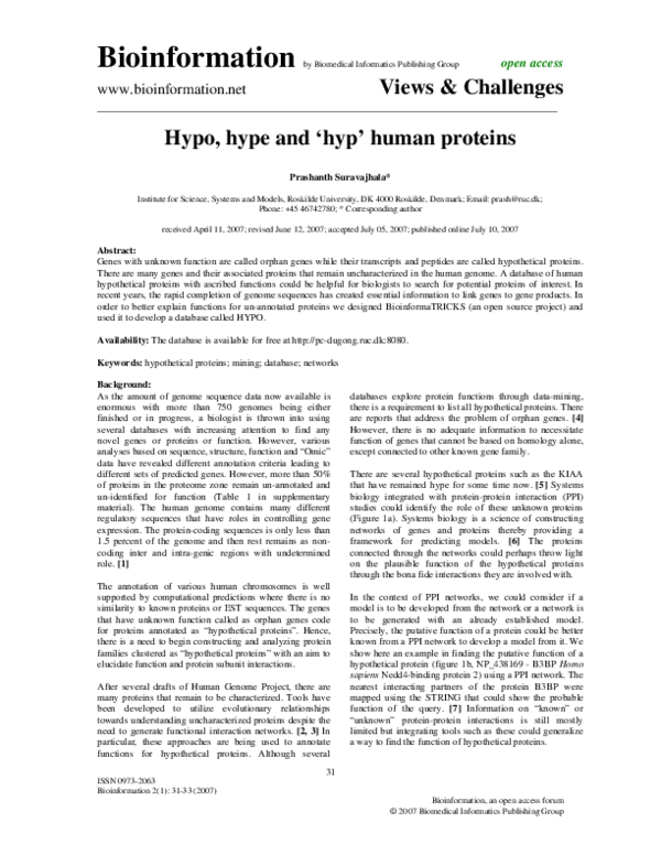(PDF) Hypo, hype and ’hyp’ human proteins