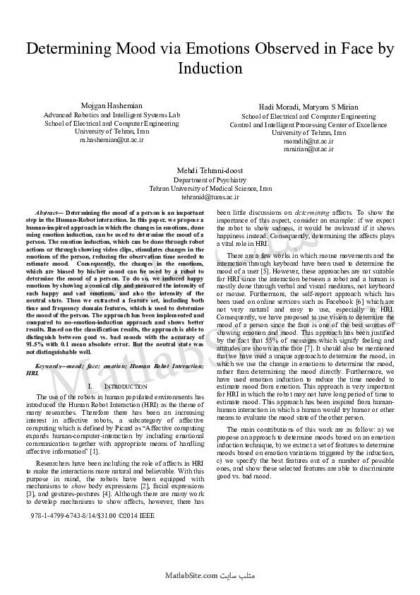 (PDF) Determining mood via emotions observed in face by induction