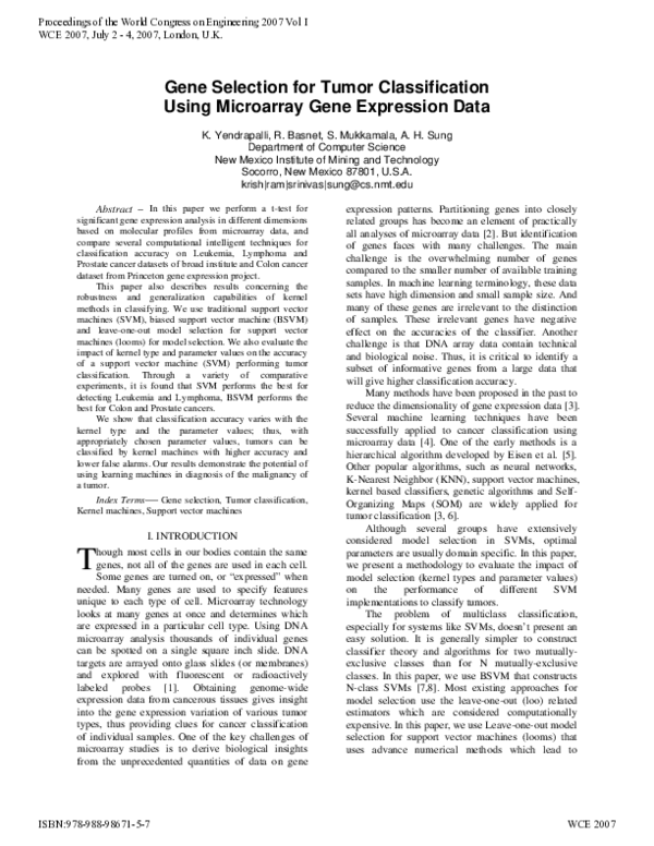 (PDF) Gene selection for tumor classification using resilient backpropagation neural network
