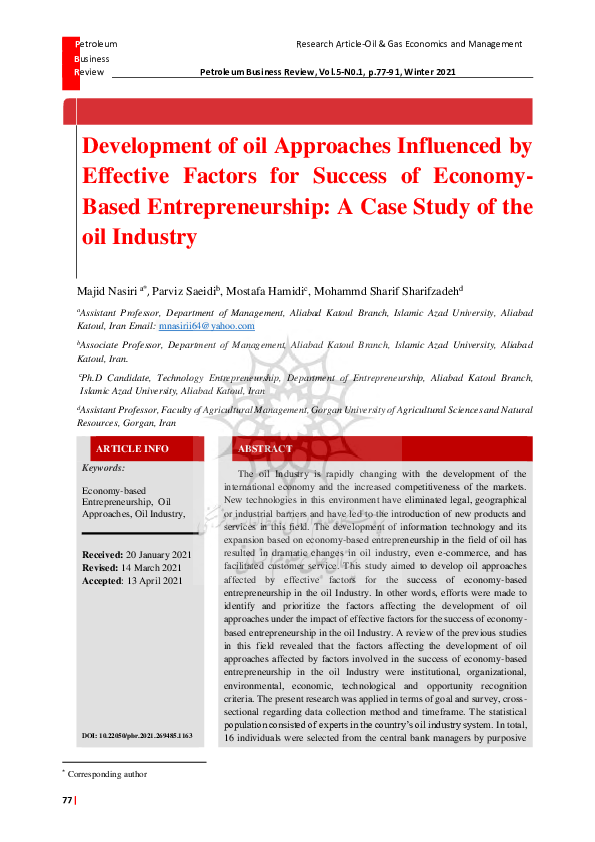 (PDF) Development of Oil Approaches Influenced by Effective Factors for ...