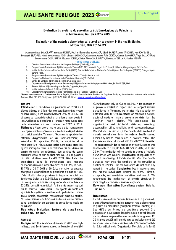 (PDF) Evaluation du système de surveillance épidémiologique du ...