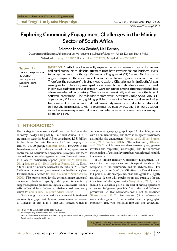 (PDF) Exploring community engagement challenges in the mining sector of ...