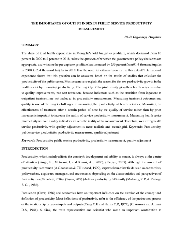 (PDF) THE IMPORTANCE OF OUTPUT INDEX IN PUBLIC SERVICE PRODUCTIVITY ...