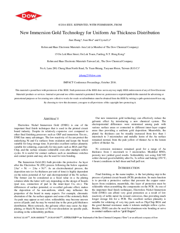 (PDF) New immersion gold technology for uniform Au thickness ...